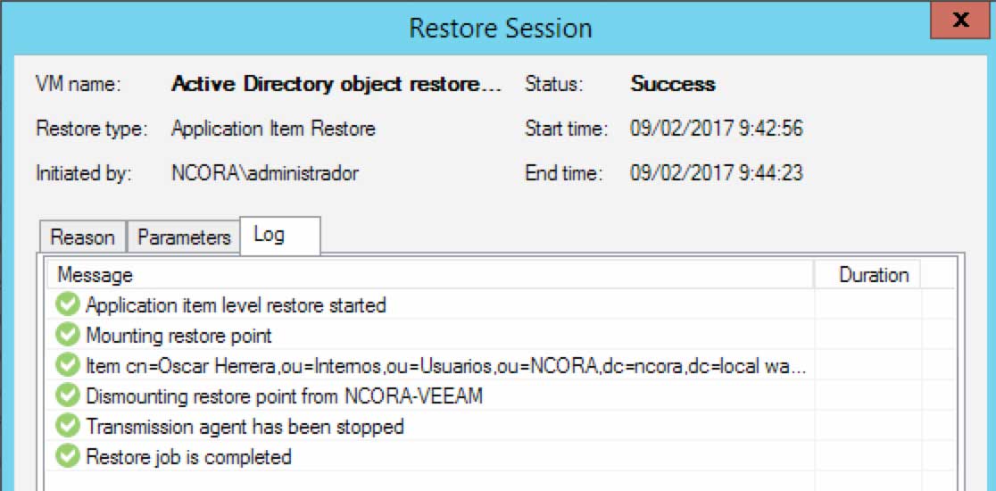 Veeam Explorer Backup recuperar objetos de Active Directory en 1 paso