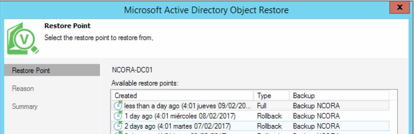 Veeam Explorer Backup recuperar objetos de Active Directory en 1 paso