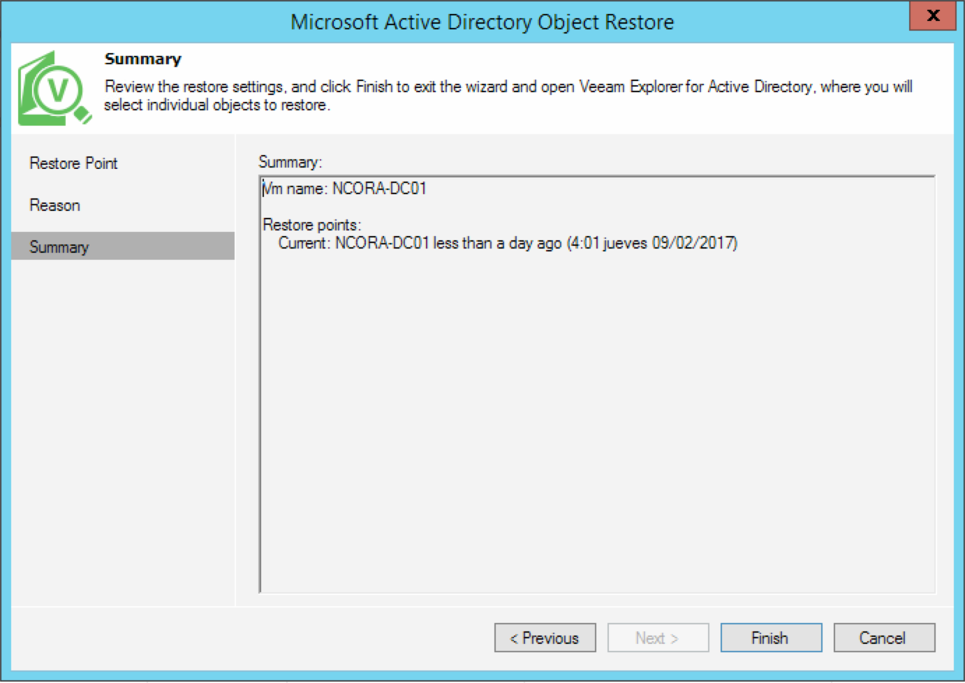 Veeam Explorer Backup recuperar objetos de Active Directory en 1 paso